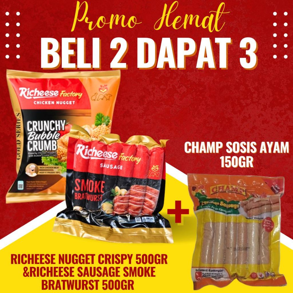 Jual BELI 2 DAPAT 3 RICHEESE NUGGET CRISPY BUBBLE+ SOSIS BRATWURST FREE ...