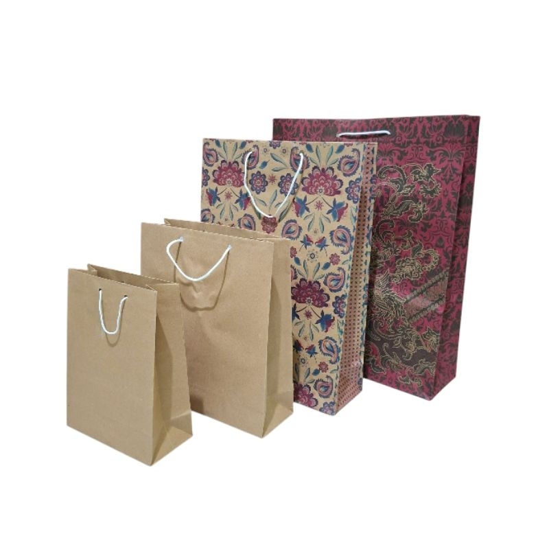 Jual (isi 12pcs) Paper bag ALL size / Tas kertas batik coklat polos ...
