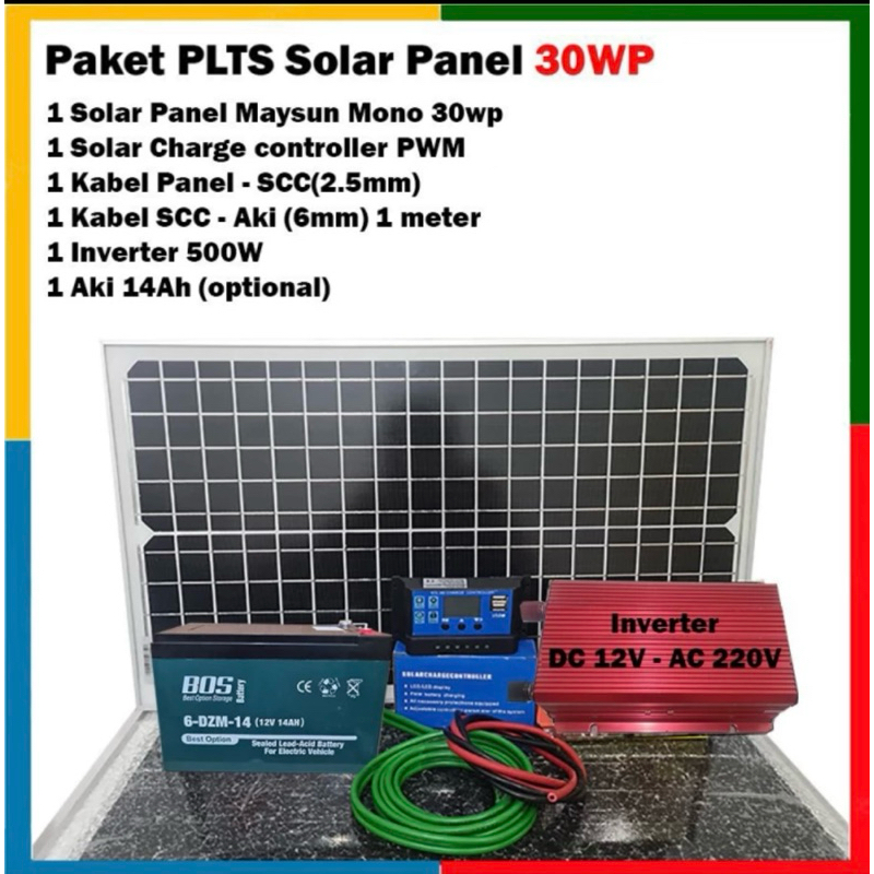 Jual Paket PLTS Solar Panel 30WP + Aki PV | Shopee Indonesia