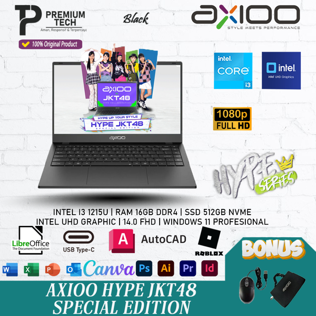 Jual Laptop Axioo Mybook Hype JKT48 Intel i3 1215U Ram 16GB 512GB SSD 14 Fhd Windows 11 Original ...