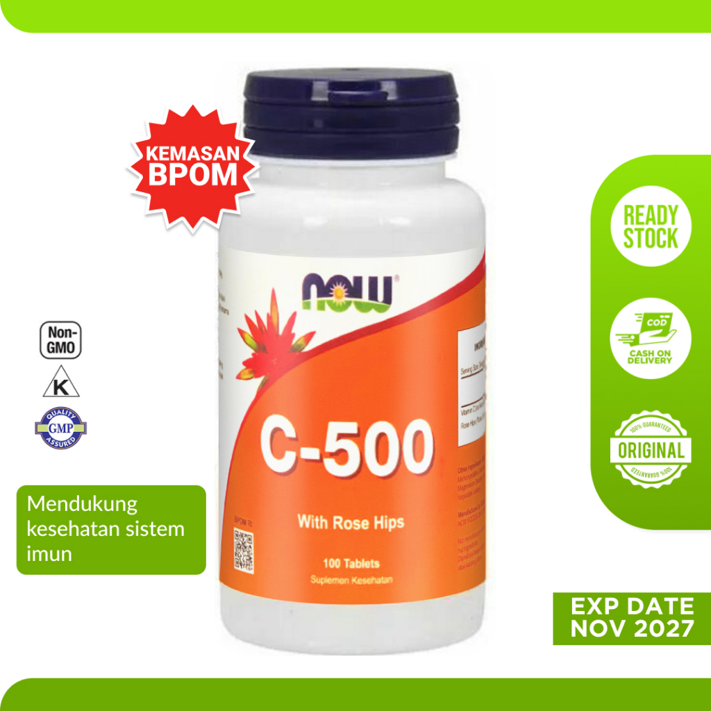 Jual NOW Foods Suplemen Vitamin C 500 C500 Rose Hips 100 Tablets - Antioksidan Imun | Shopee ...