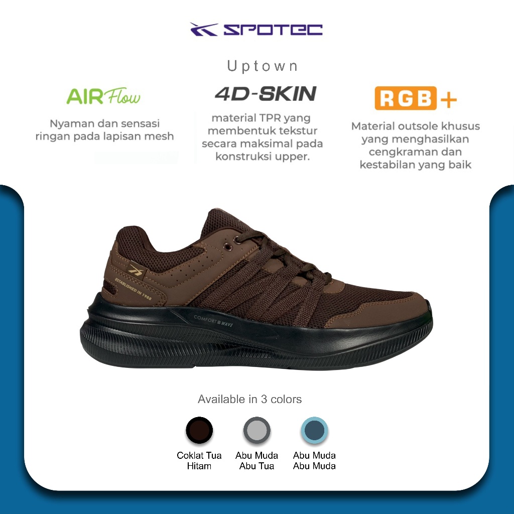 Jual SPOTEC Sepatu Running Artikel UPTOWN-Coklat Tua/Hitam | Shopee Indonesia