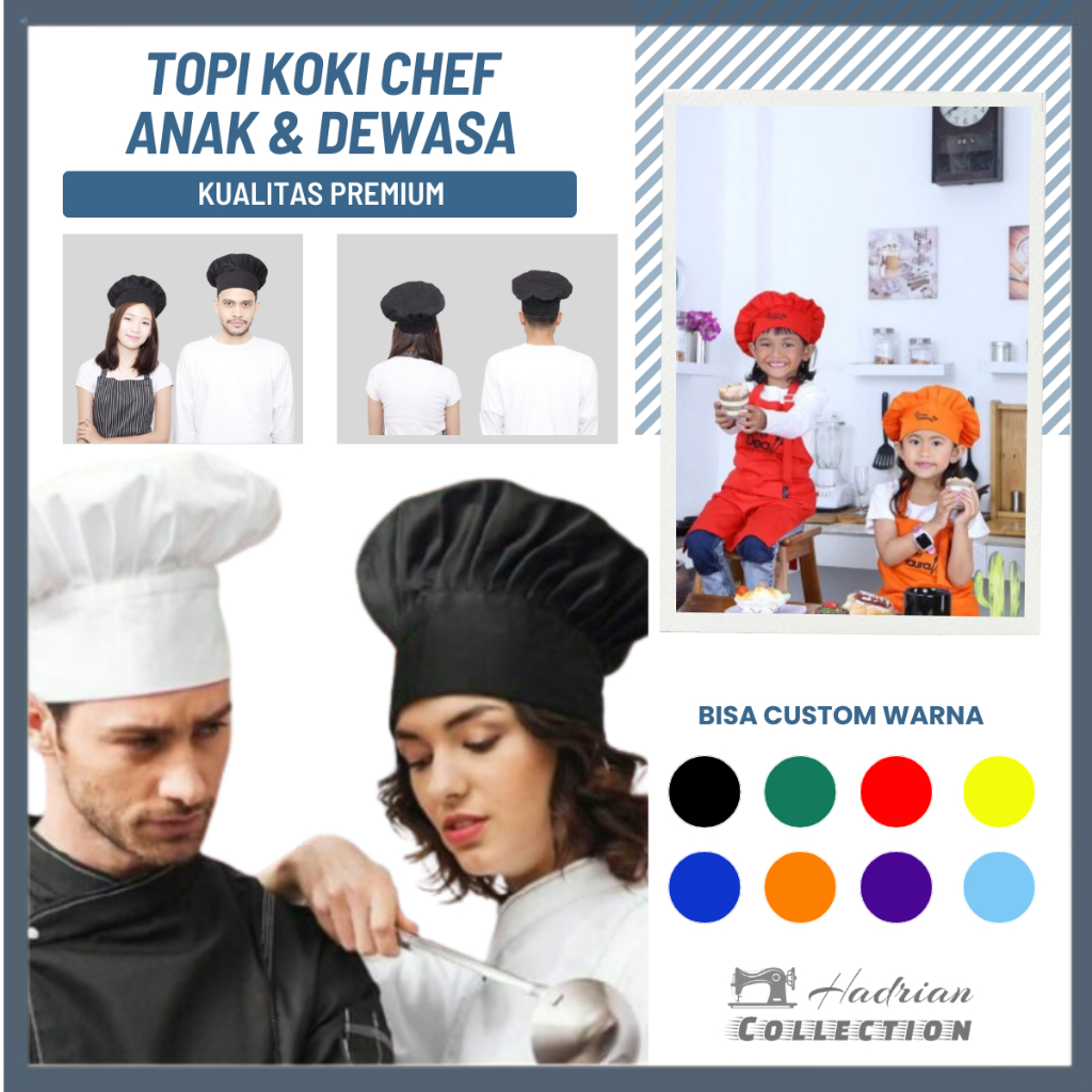 Jual Topi Koki Topi Chef Hat Chef Profesional Dewasa dan anak - Hitam ...
