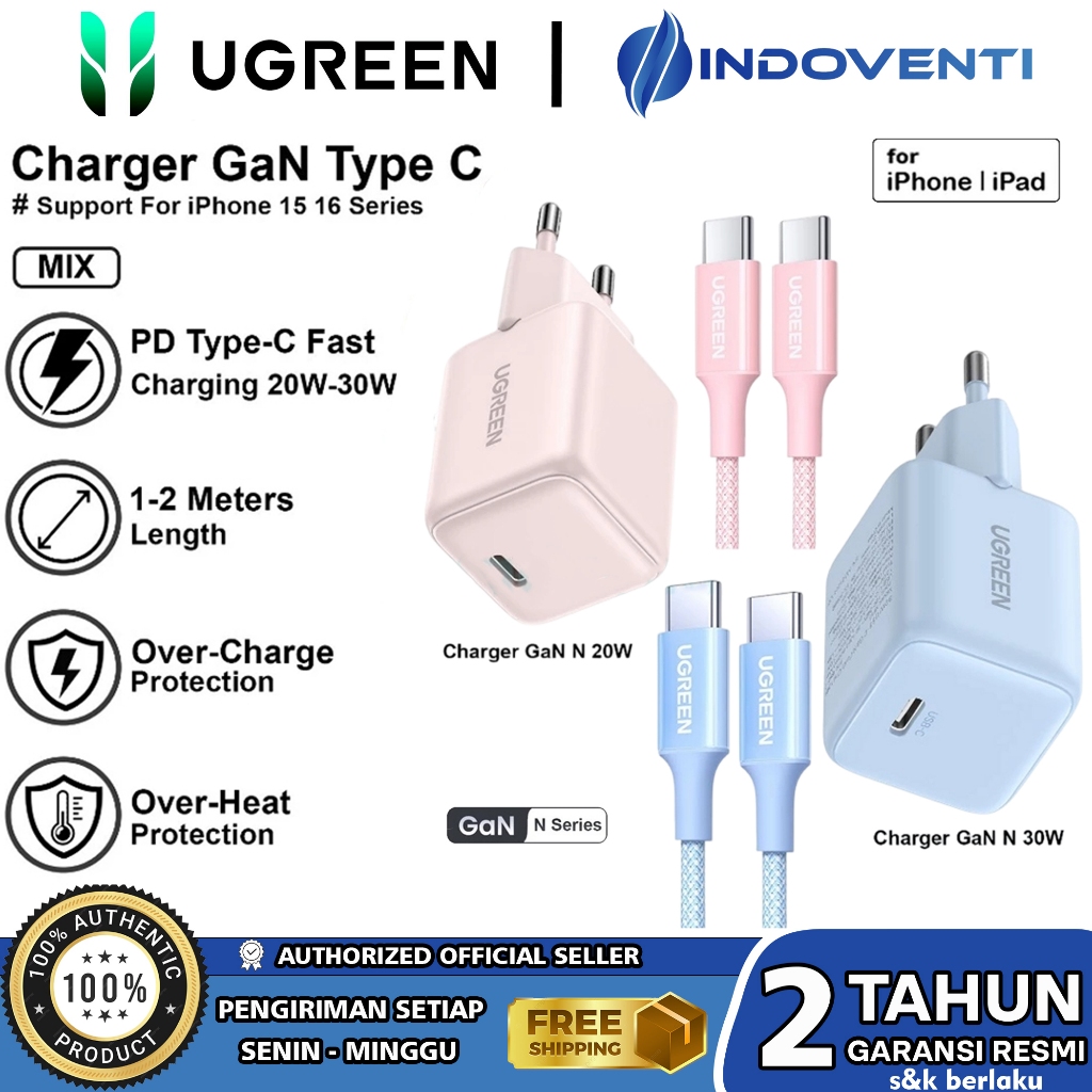 Jual UGREEN Charger Type C Set For iPhone 16 15 15 Series With Kabel Cable Data PD Fast Charging ...