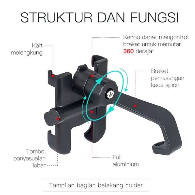 Jual { CV DINO PERMATA } Holder HP Motor Spion bahan BESI Penahan ...