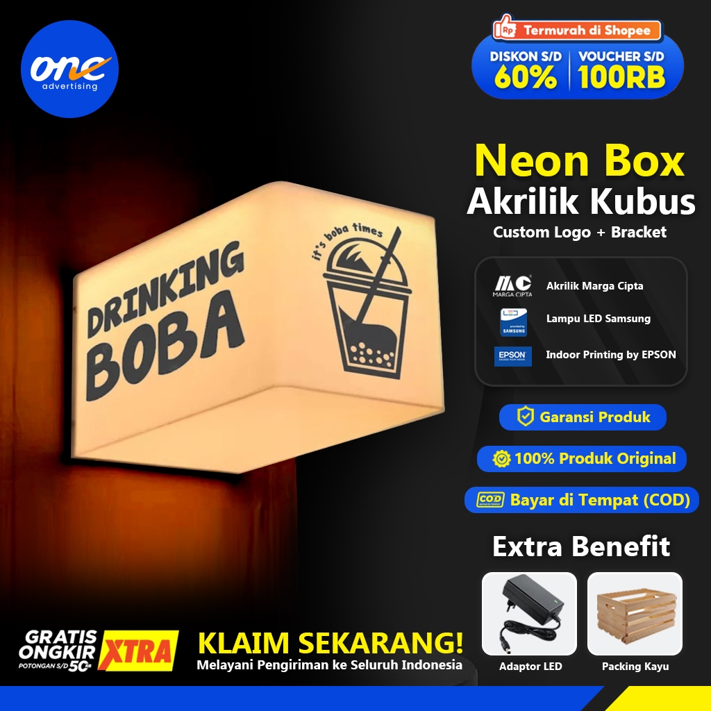 Jual Neon Box Dinding Aestethic Bentuk Kubus Bahan Akrilik Outdoor Siap ...