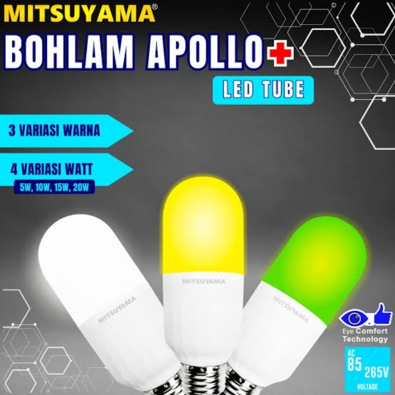 Jual Bohlam Lampu LED Tube Apollo Plus Mitsuyama 10W 15W 20W Cahaya Hijau Kuning Putih Lampu ...