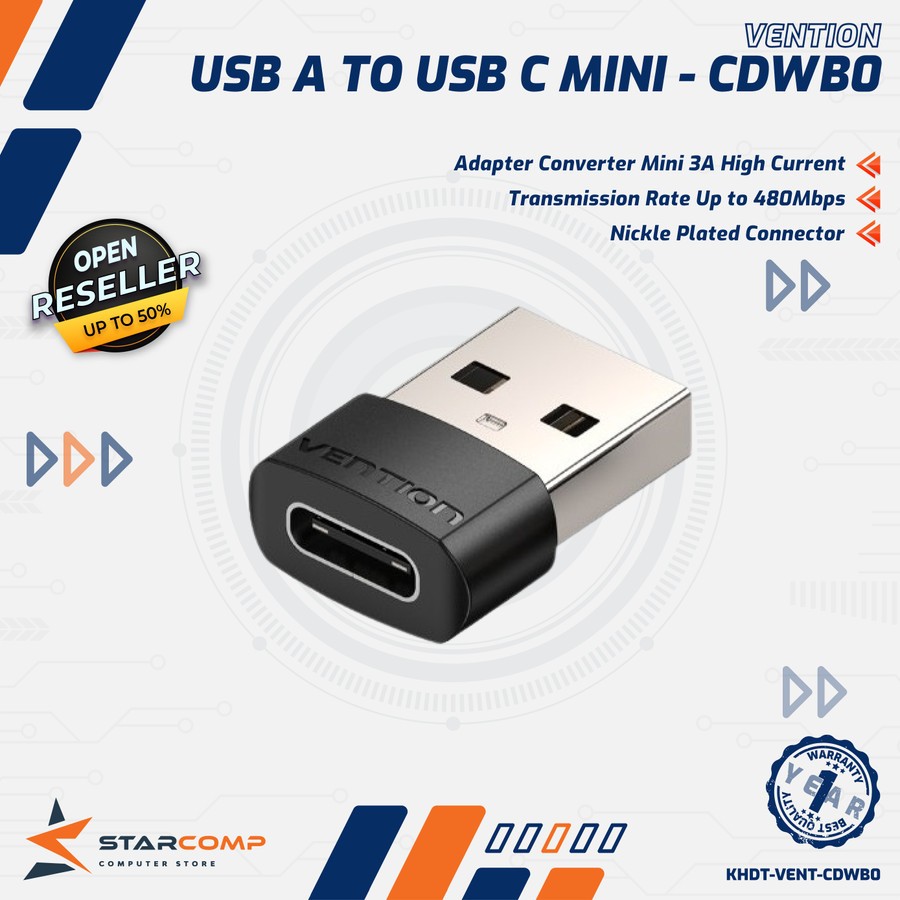Jual Vention CDW Adapter USB A to C Mini Converter 3A CDWB0 | Shopee ...