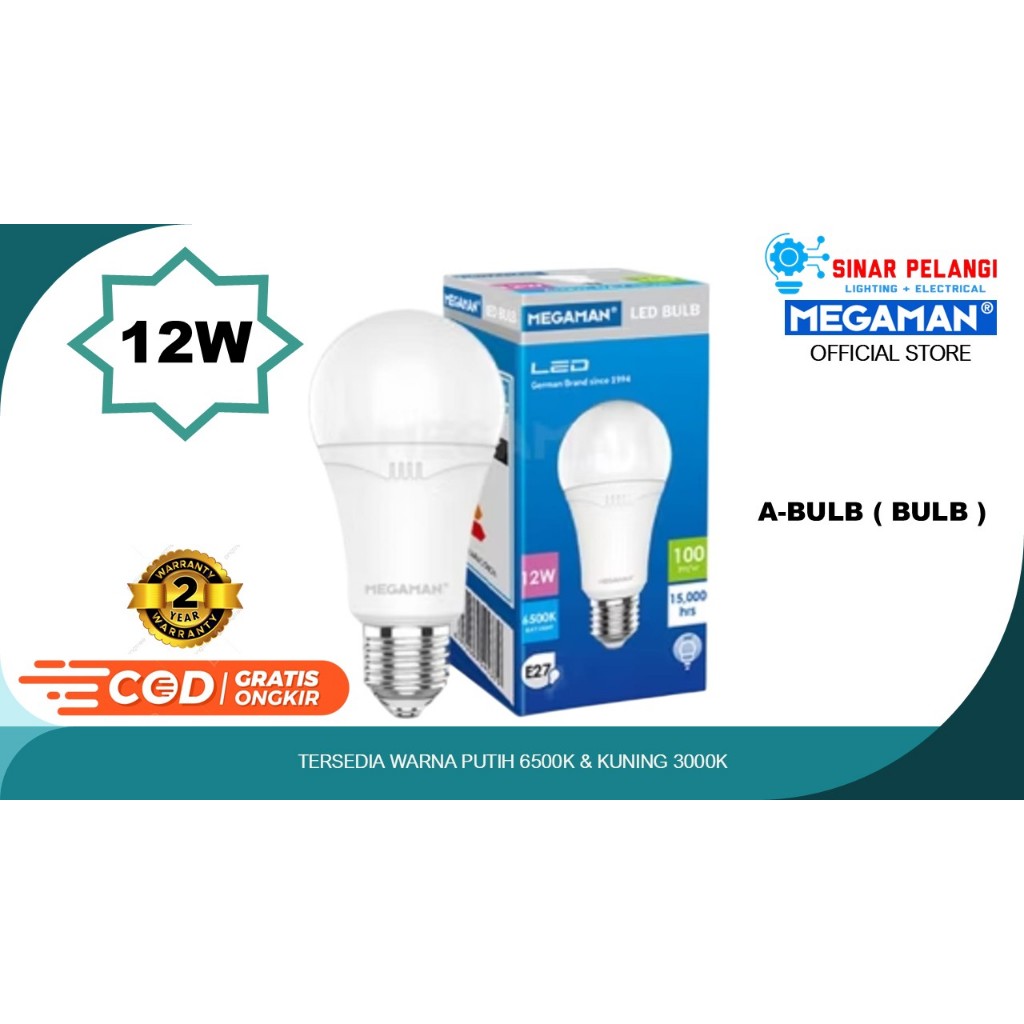 Jual MEGAMAN LAMPU BOHLAM LED A-BULB 12 WATT CAHAYA PUTIH GARANSI YTA60Z2 | Shopee Indonesia