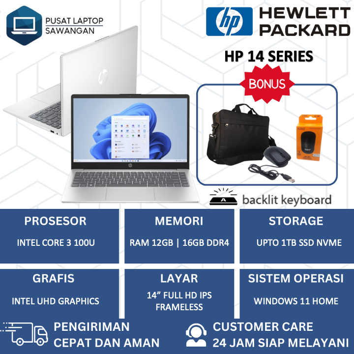 Jual Laptop HP 14 Intel Core 3 100U RAM 16GB SSD 512GB Layar 14 Inch ...