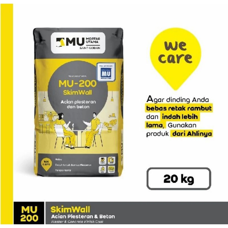 Jual Mortar Utama MU-200 SkimWall Acian plester dan beton 20Kg | Shopee ...