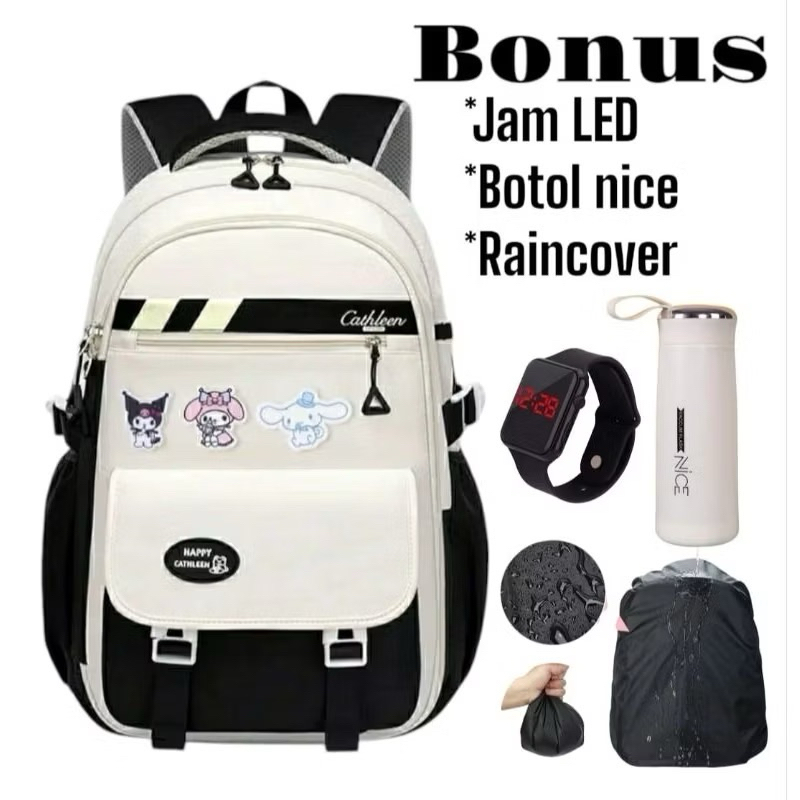 Jual tas ransel sekolah SD/SMP model kulkas denga motif kuromi kapasitas besar banyak bonusnya ...