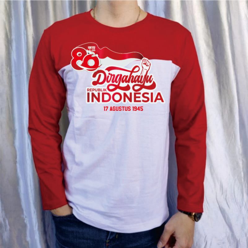 Jual kaos merah putih lengan panjang 17 agustus 1945 bendera besar dada ...