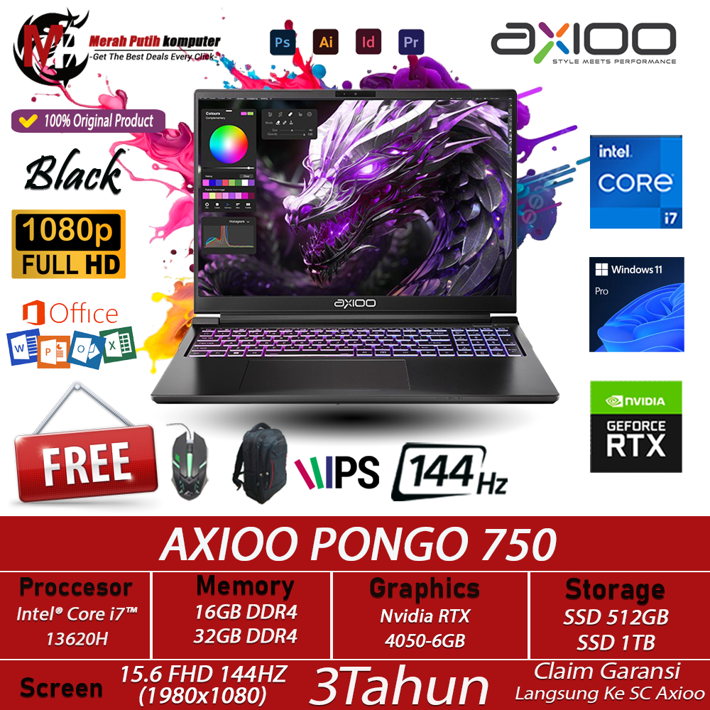 Jual Laptop AXIOO Gaming Pongo 750 intel Core i7 13620H 64GB 1TB SSD ...