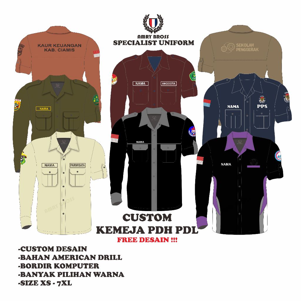 Jual KEMEJA CUSTOM BORDIR, KEMEJA PDH, PDL, KEMEJA KOMUNITAS, KEMEJA KERJA, LENGAN PANJANG ...