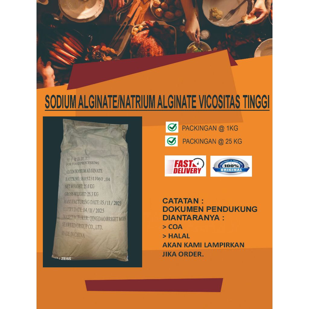 Jual SODIUM ALGINATE/PENGENYAL MAKANAN/NATRIUM ALGINATE/PEMBENTUK GEL ...