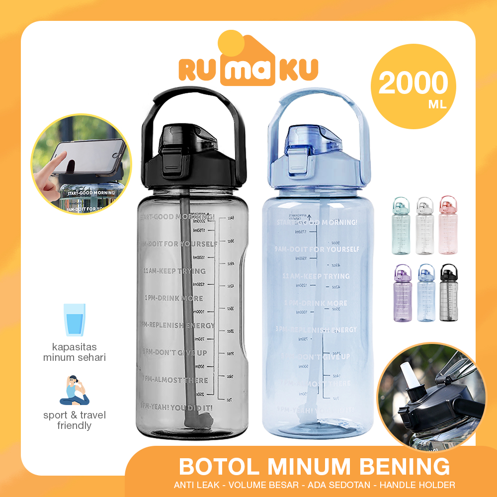 Jual Rumaku Botol Minum Motivasi 2 Liter Bening BPA FREE Gratis Stiker 2000ml | Shopee Indonesia