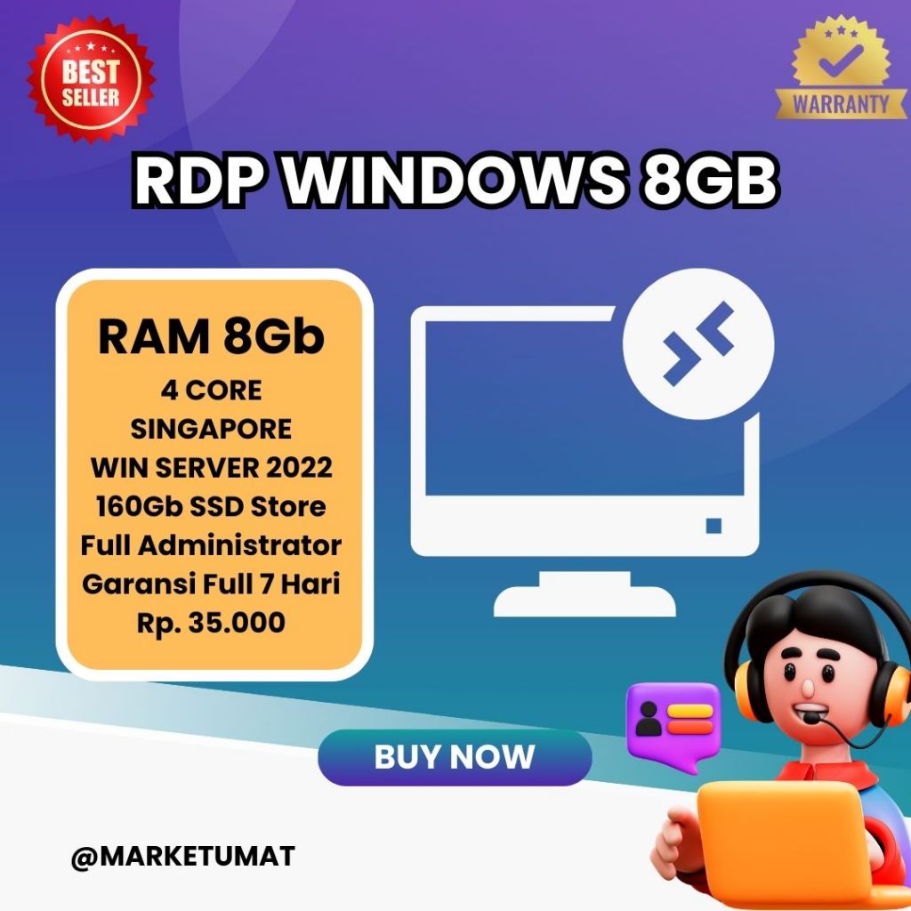 Jual VPS/RDP MINGGUAN / BULANAN WINDOWS RAM 8GB 4 CORE 160 SSD FULL ...