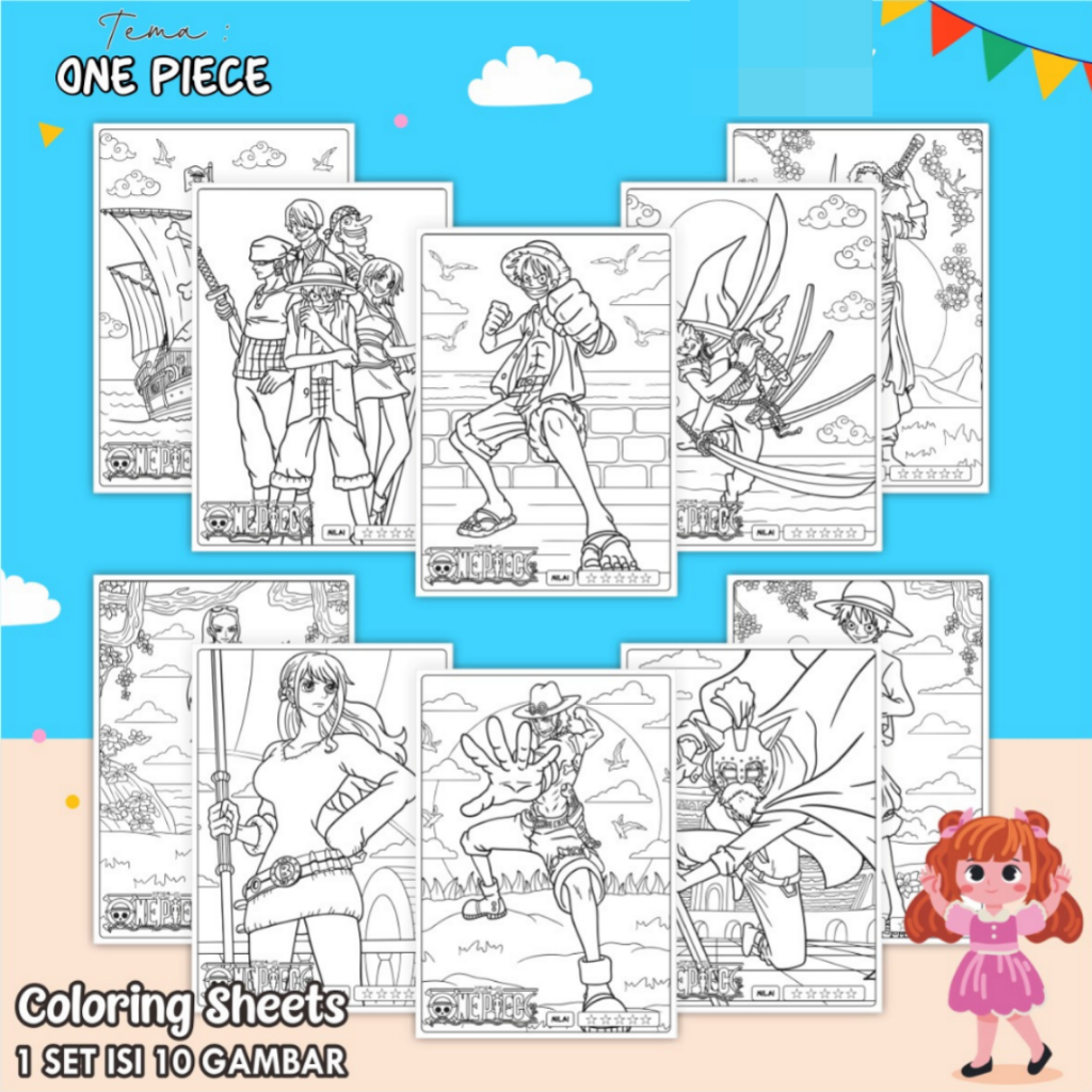 Jual KERTAS GAMBAR MEWARNAI KARAKTER ANAK A3 A4 DAN A5 - COLORING SHEETS FOR KIDS ISI 10 LEMBAR ...