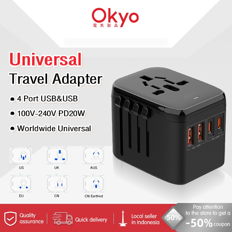 Jual Universal Travel Adaptor 3.6A Fast charging Colokan adapter Dual ...