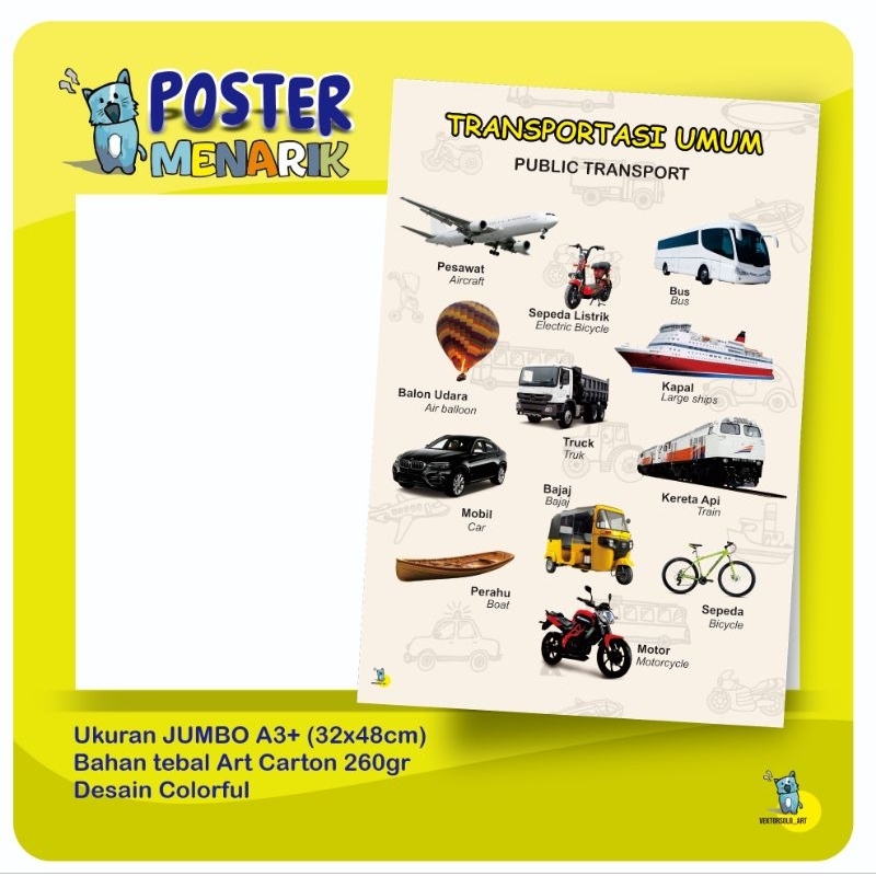 Jual POSTER EDUKASI/ POSTER ANAK MENGENAL BERAGAM TRANSPORTASI UMUM ...