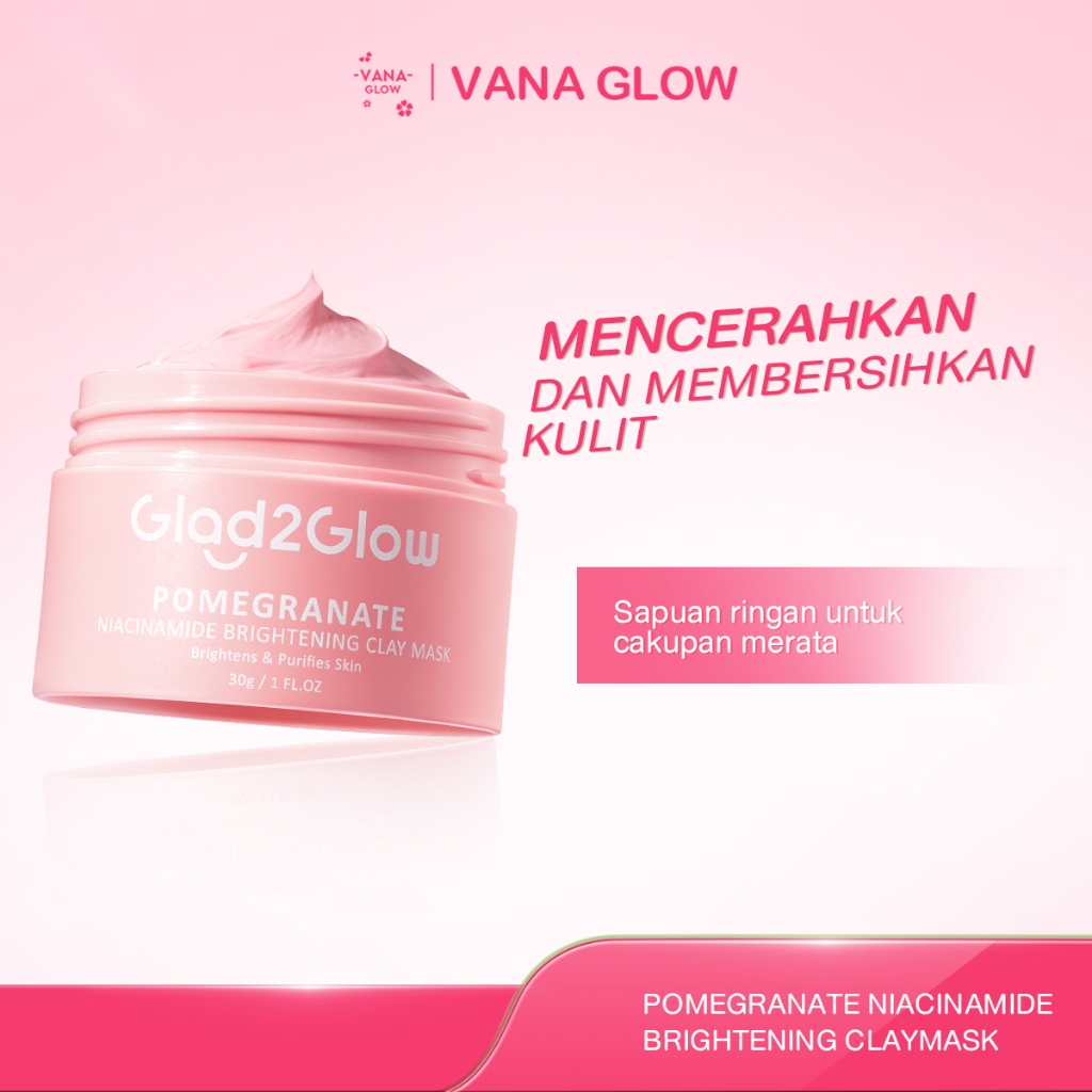 Jual Glad2Glow Brightening Clay Mask 1/2pcs Pomegranate Niacinamide Anti Wajah Blackhead ...