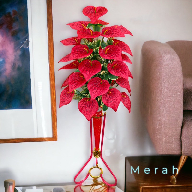 Jual Rangkaian bunga anthurium/bunga Aron panda dengan pot standing ...