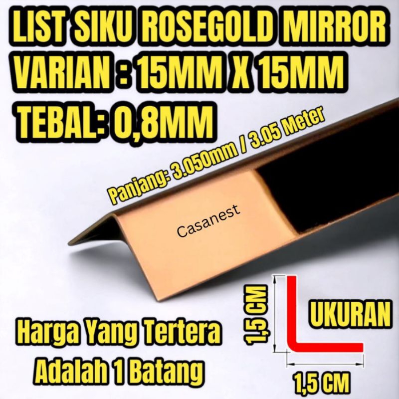 Jual L ROSE GOLD MIRROR 15X15X3.050MM T: 0.8MM SIKU L STAINLESS SUS 201 ...