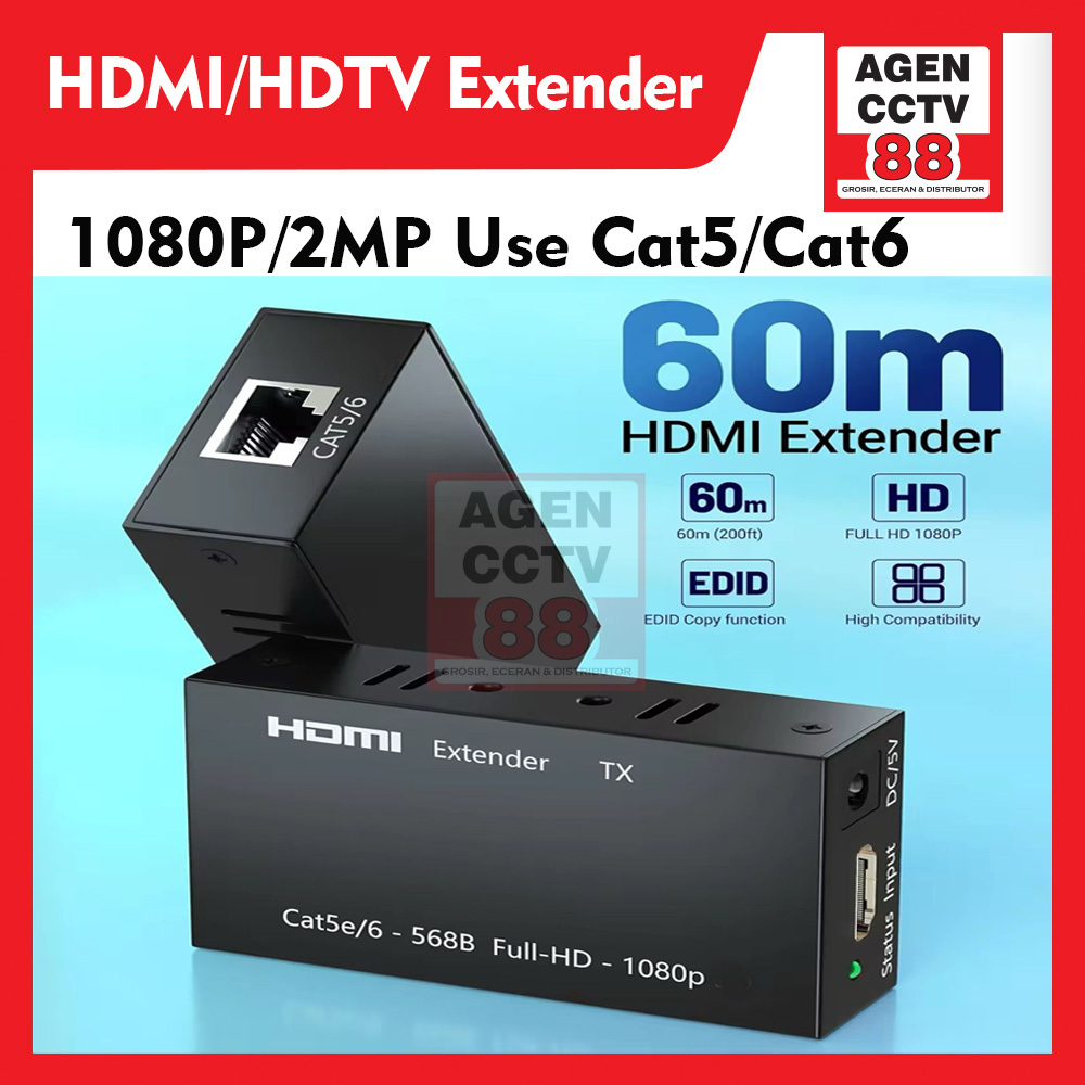 Jual HDTV HDMI Extender 60M 1080p 2MP Cat5 or Cat6 High Quality ...