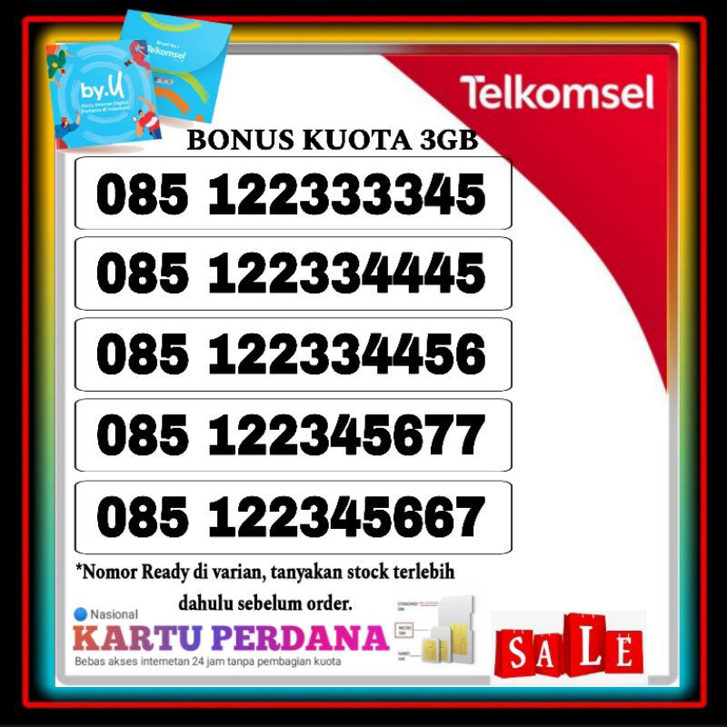 Jual nomor cantik by'u Telkomsel bonus kuota 3GB | Shopee Indonesia