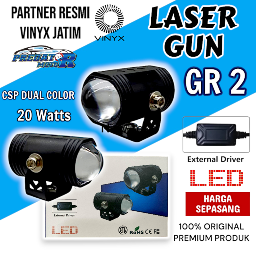 Jual Lampu Tembak Vinyx GR2 Sorot LED Laser Gun D3 Grill Mobil Stang ...