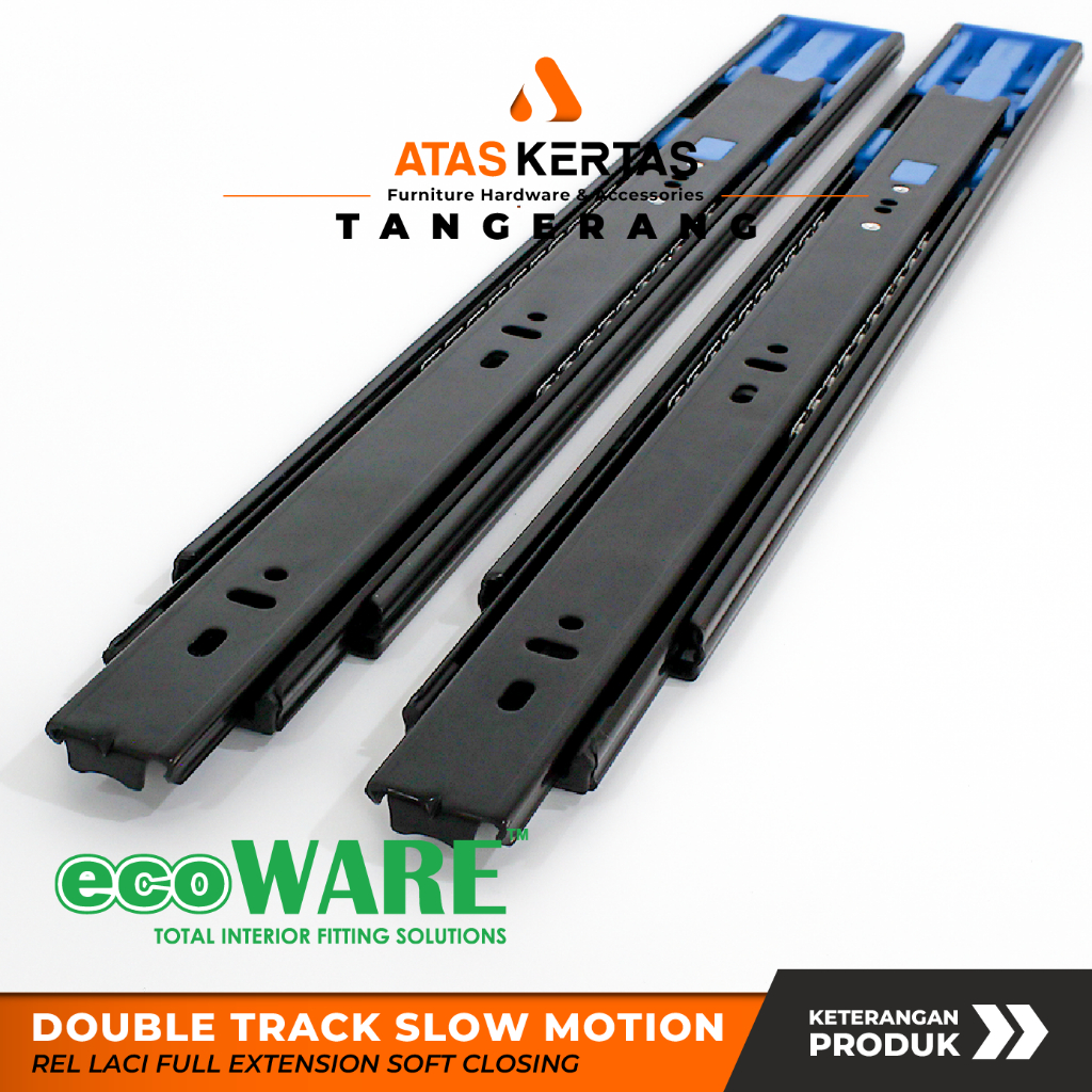 Jual rel laci slowmotion full extension double track hitam ball bearing ...