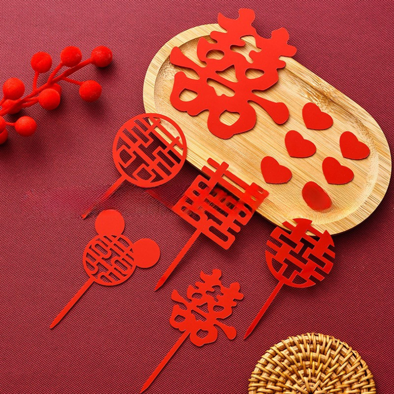Jual TOPPER CAKE AKRILIK SHUANG XI LOGO SHUANGXI MERAH HIASAN KUE ...