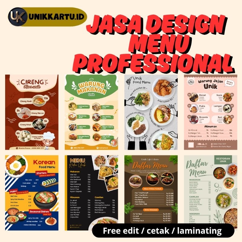 Jual UK Jasa edit cetak desain menu restoran / menu makanan / menu ...