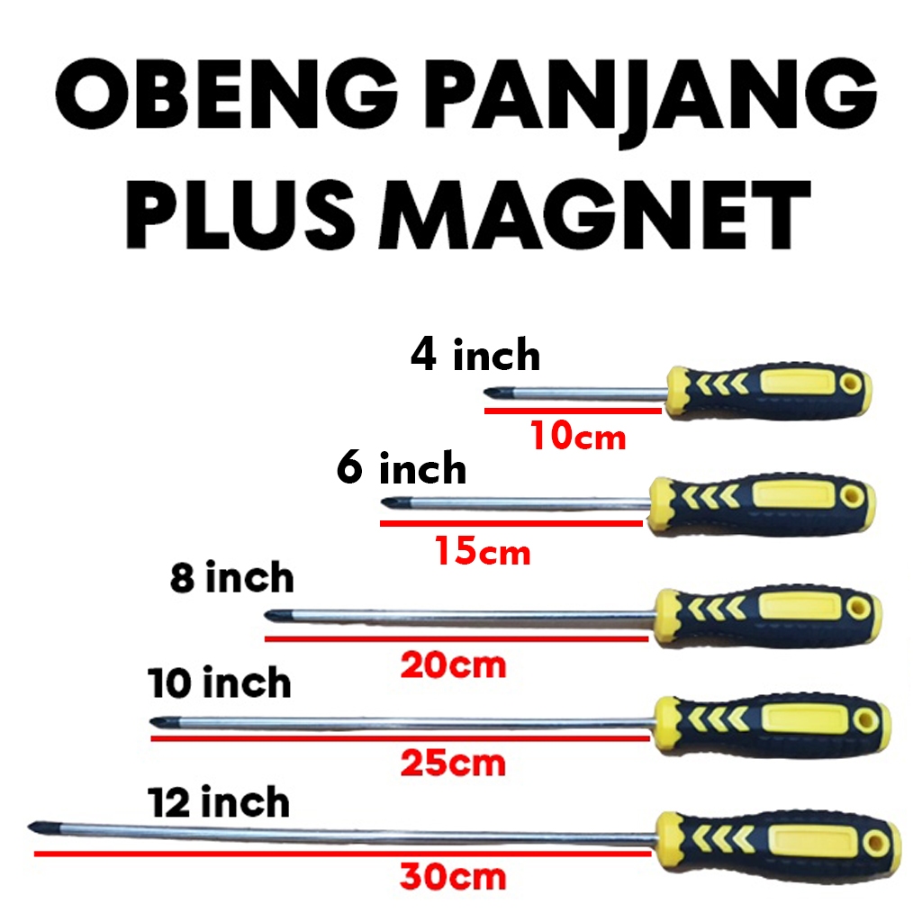 Jual COD Obeng Panjang Magnet Plus + Gagang Karet 4 6 8 10 12 inch Free Ongkir | Shopee Indonesia