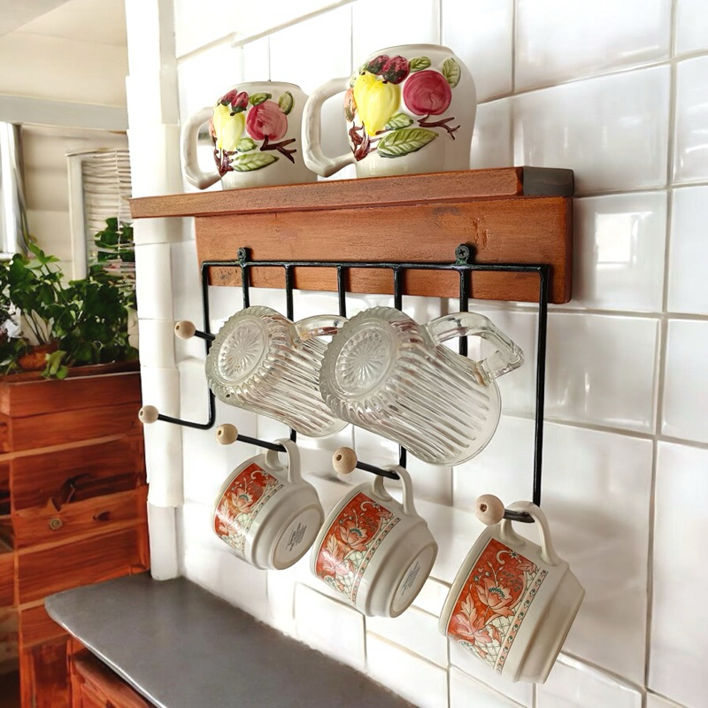 Jual Rak Gelas Cangkir Mug / Cup Holder Gantung 7 Kait Besi + Hambalan ...