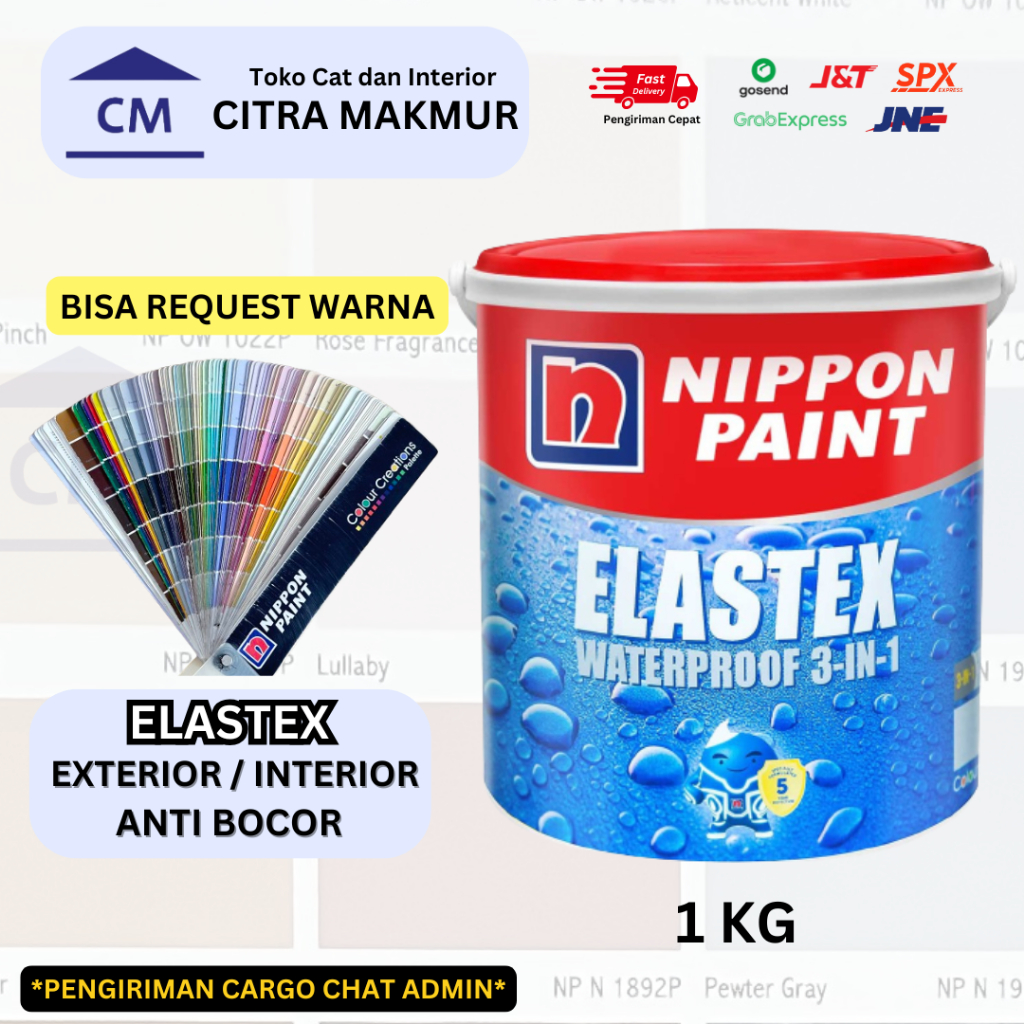 Jual NIPPON ELASTEX WATERPROOF - 1 Kg (Bisa Request Warna & Custom Warna ) CAT TEMBOK WATERPROOF ...