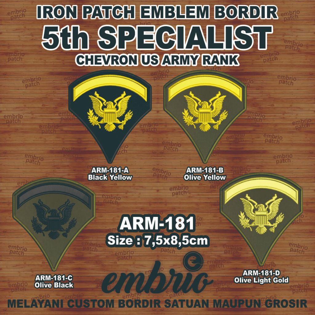 Jual ARM-181 Patch 5th SPECIALIST Chevron Rank US ARMY Vietnam War ...