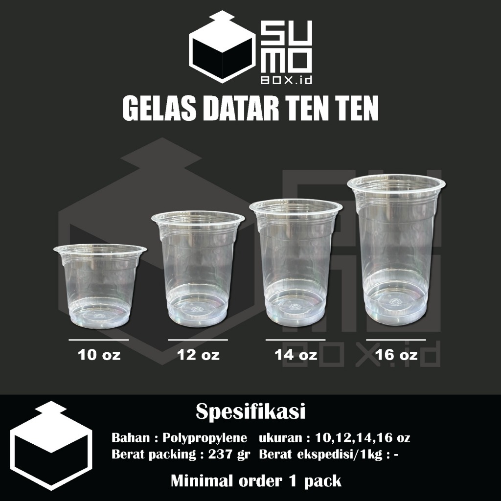 Jual [1 PAK ISI 50 PCS] Gelas Datar TENTEN 10Oz 12Oz 14Oz 16Oz / Cup ...