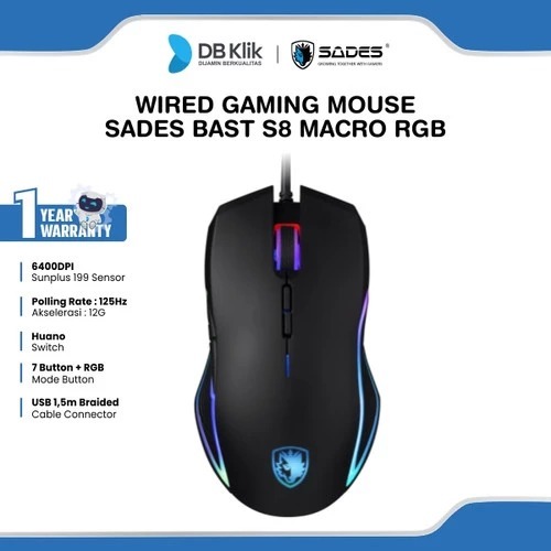 Jual Sades Mouse Gaming Bast S8 Macro Rgb 6400Dpi Wired | Shopee Indonesia