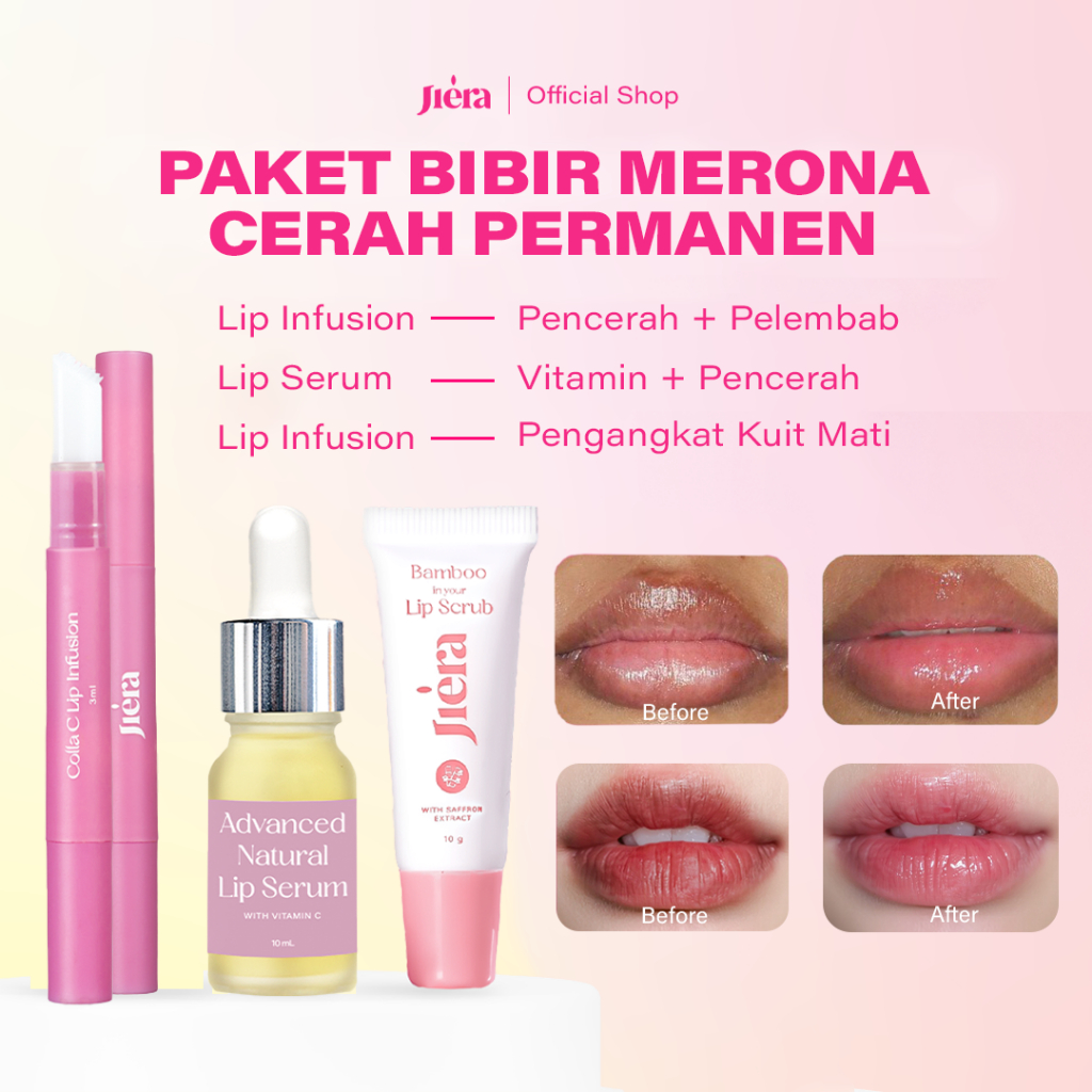 Jual JIERA Triple Brightening Lip Care - Paket Lip Care Set Perawatan Bibir Sehat, Bibir Pink ...