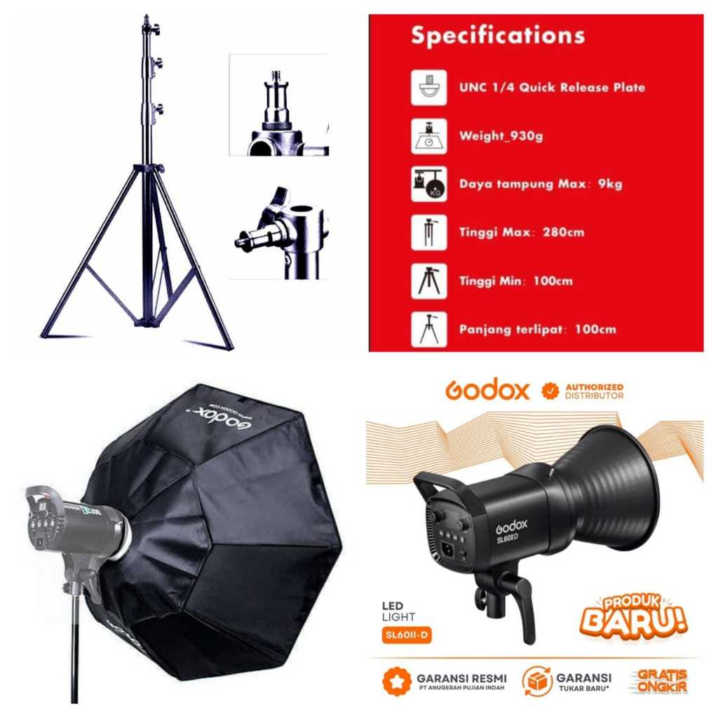 Jual Paket 60D + BW95 + LS280 - Godox Led SL-60ii Daylight Video + Softbox SB-BW octa 95cm ...
