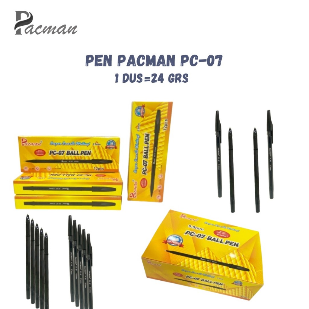 Jual [Isi 12 Pcs] Pulpen Pacman PC-07 - Pen Hitam | Shopee Indonesia