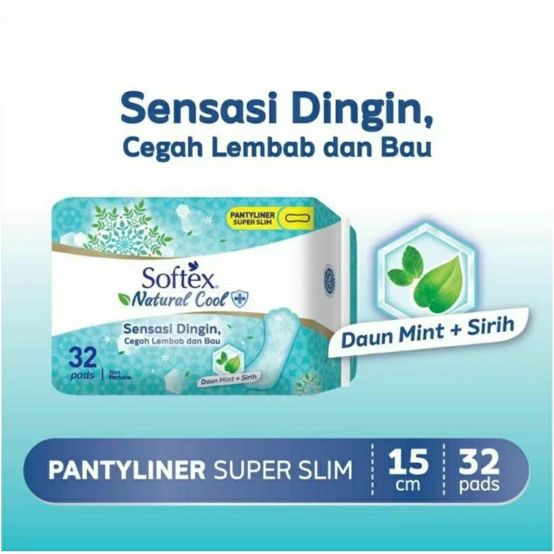 Jual Softex natural cool pantyliner daun mint&sirih 15cm 32pads ...