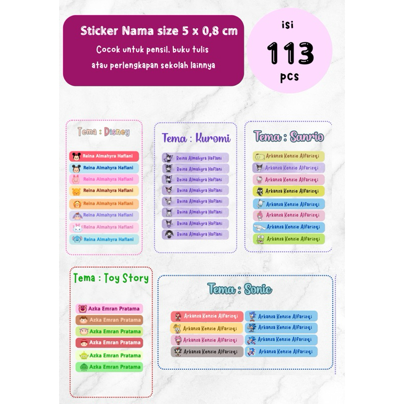 Jual sticker label nama custom isi 113 pcs waterproof tahan air sticker ...