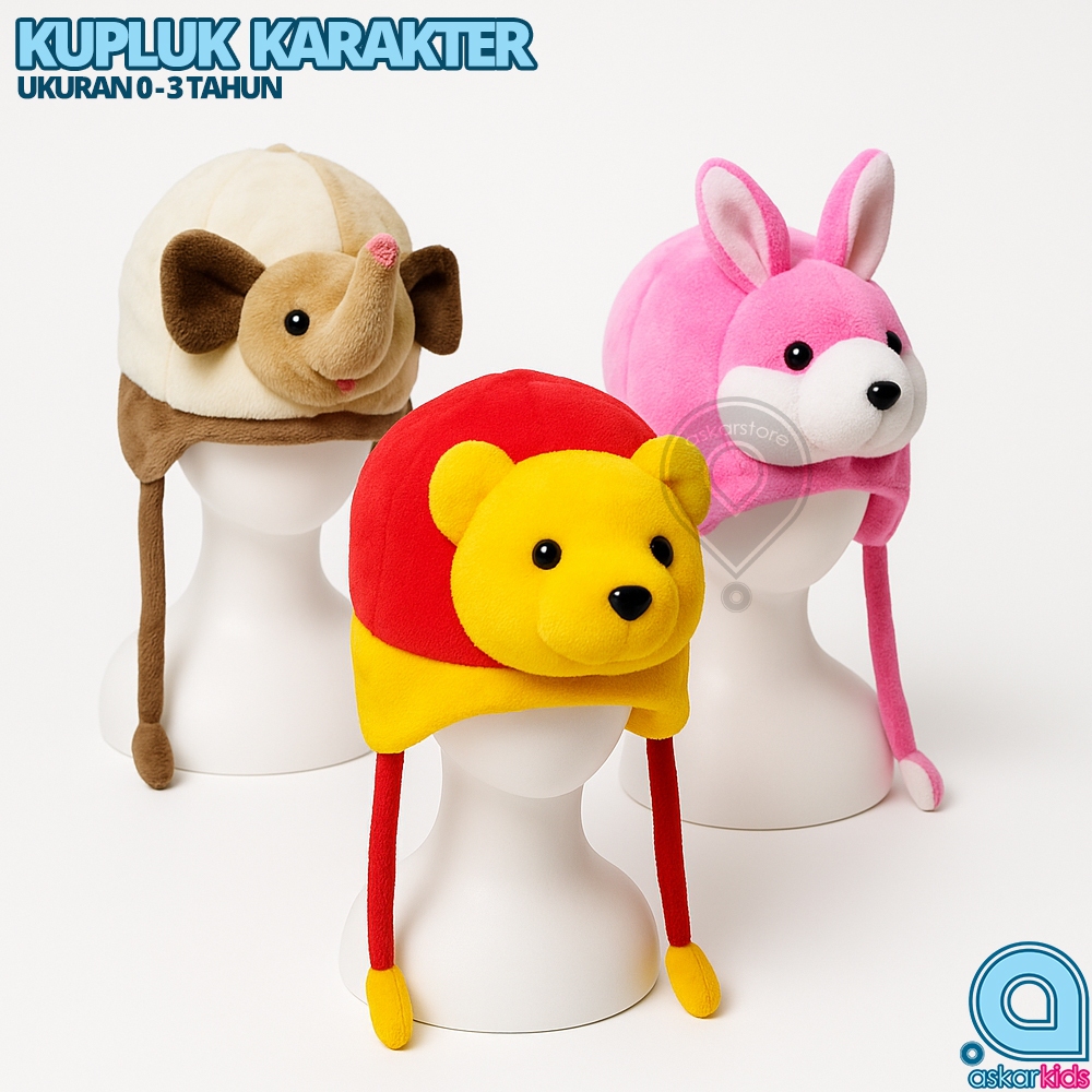 Jual KUPLUK BAYI KARAKTER HEWAN LUCU 0–3 TAHUN | Topi Kupluk Tali Anak ...