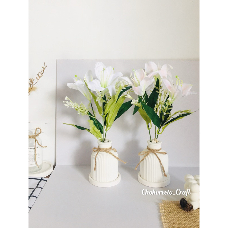 Jual 1 SET VAS PUTIH + BUNGA ARTIFICIAL/BUNGA KERING + TATAKAN/TANPA ...