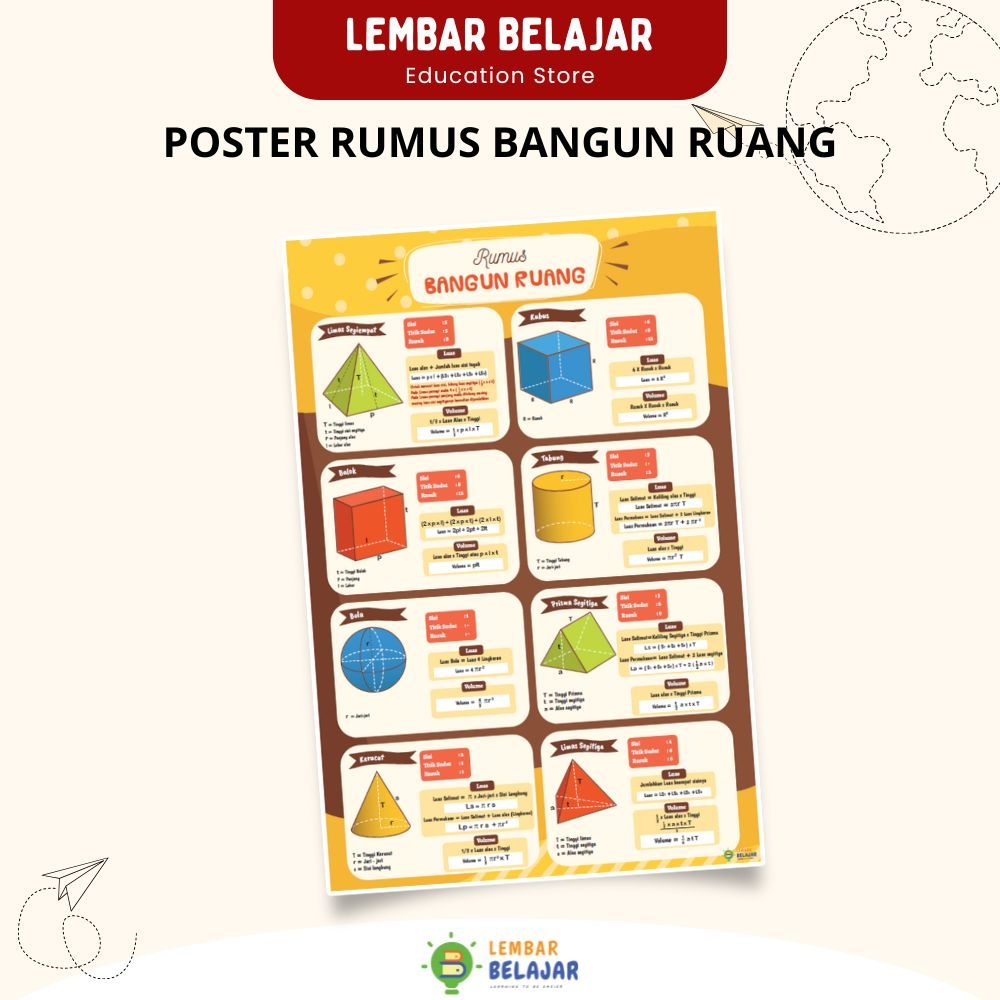 Jual LEMBAR BELAJAR Poster Rumus Matematika - Poster Rumus Bangun Ruang - Poster Belajar ...