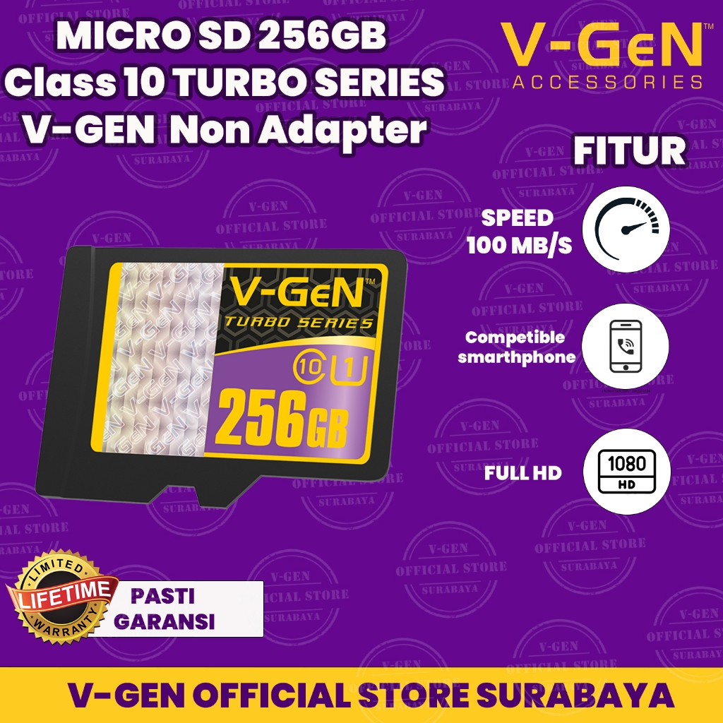 Jual MicroSD V-GeN Turbo 256GB Non Adaptor Class 10 Memory Card Micro ...