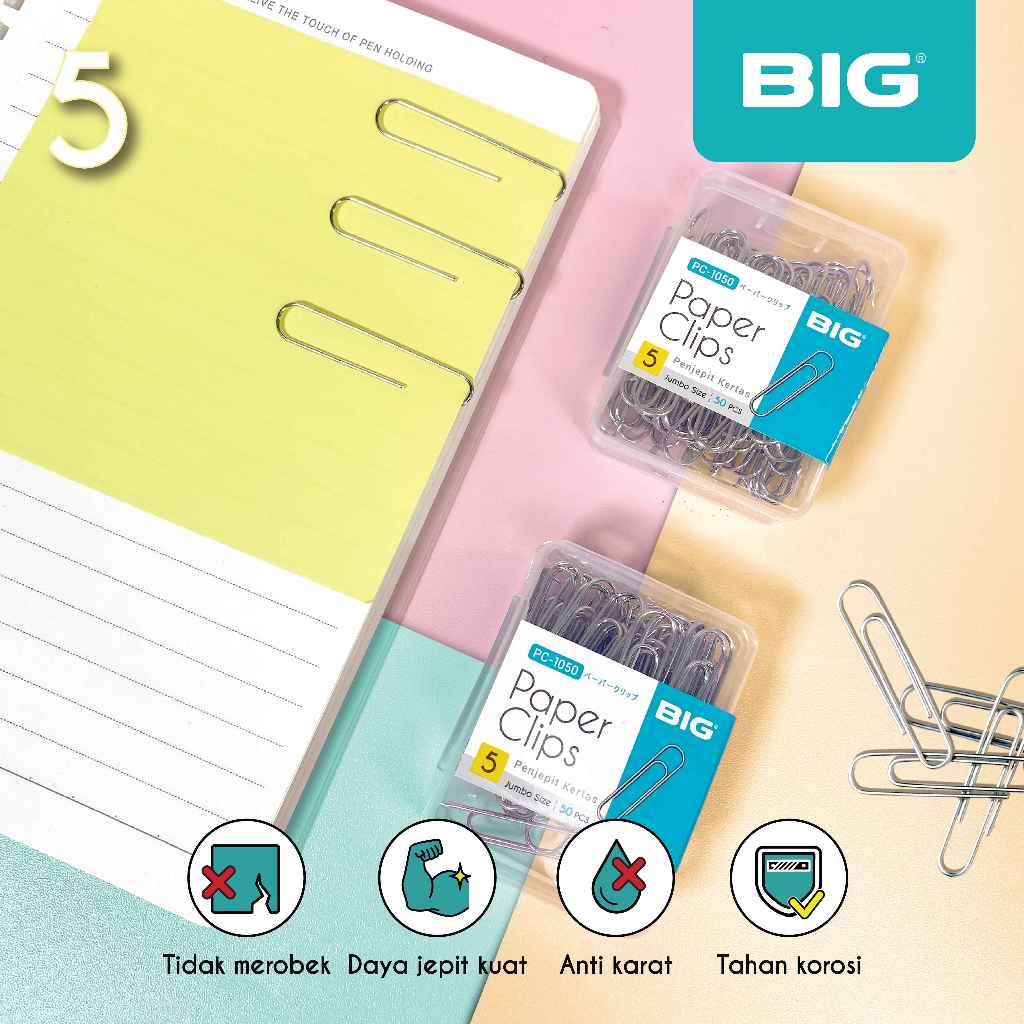 Jual BIG Paper Clip Klip Penjepit Kertas No. 5 Jumbo Box Plastik PC ...